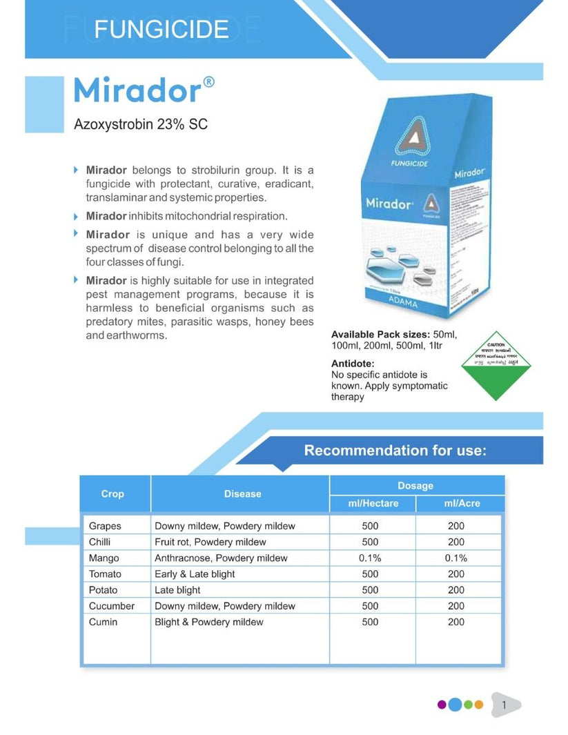Adama Mirador (Azoxystrobin 23% SC) Fungicide – Cultree India